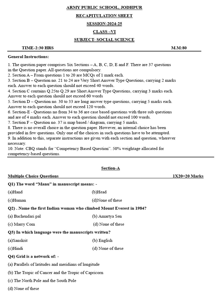 Class_VI Recap Sheet-1 | PDF