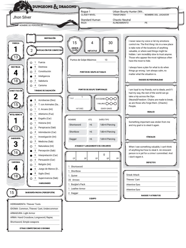 Jhon Silver - Roll20 Characters | PDF