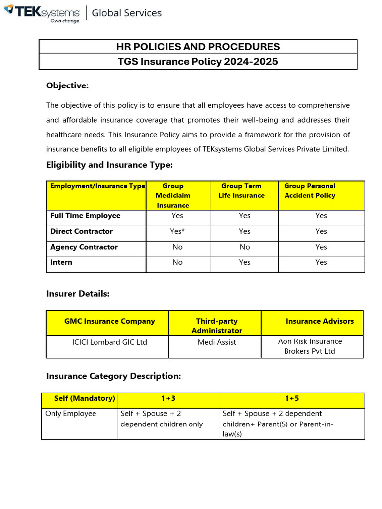 TGS Insurance Policy 2024-2025 | PDF | Insurance | Life Insurance