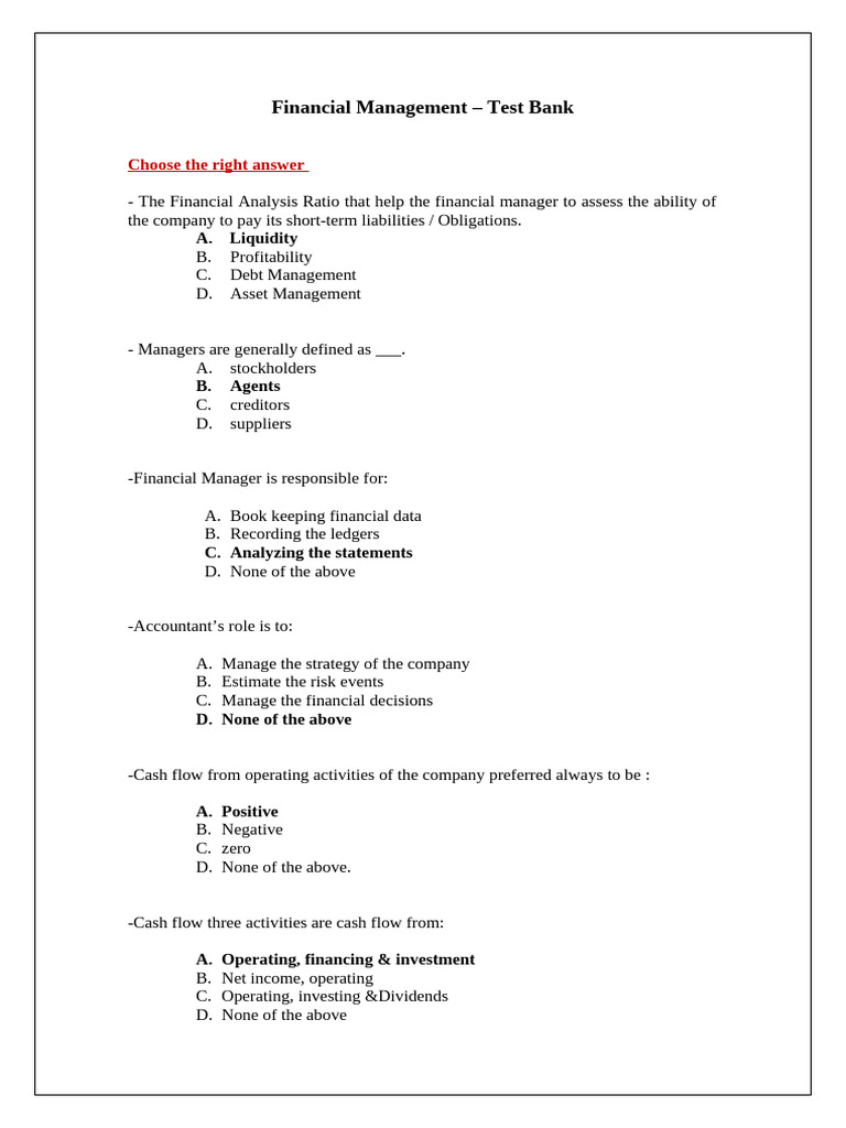 Financial Management Test Bank | PDF | Equity (Finance) | Banks
