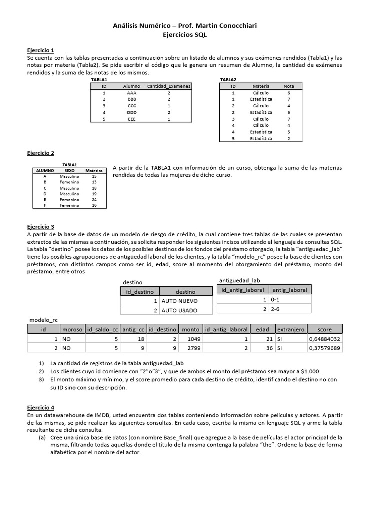 AN Ejercicios SQL | PDF | SQL | Gestión de datos