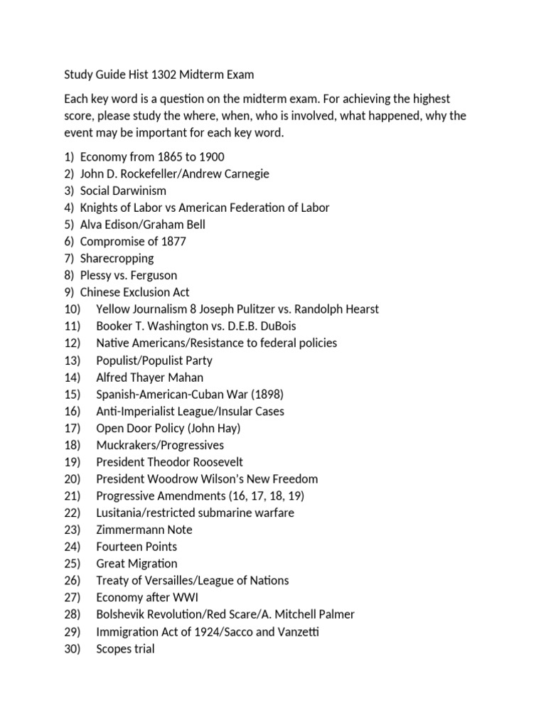 Study Guide Wharton Hist 1302 Midterm | PDF
