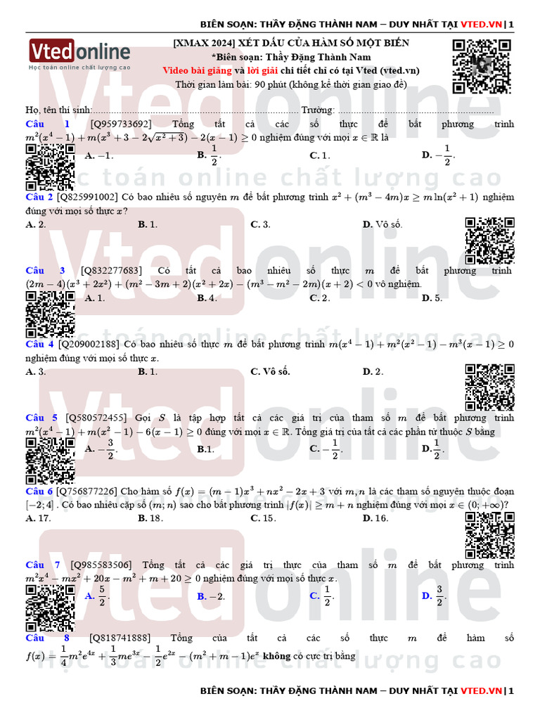 (XMAX 2025) Xét dấu của hàm số một biến | PDF