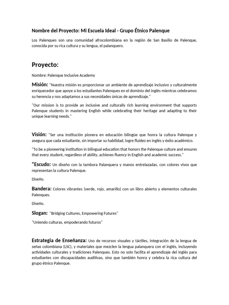 Proyecto Mi Escuela Ideal Ingles | PDF | Aprendizaje | Comunicación humana