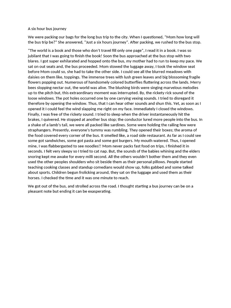 A Six Hour Bus Journey PDF