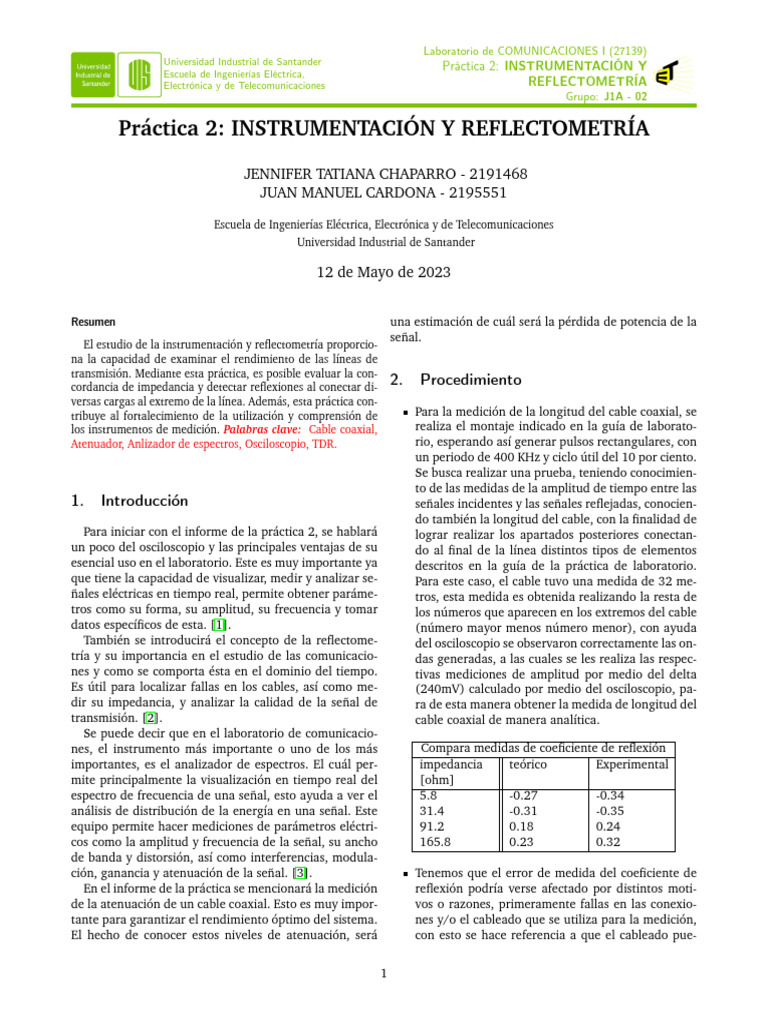 Informe 2 Comu 1 | PDF | Telecomunicaciones | Ingenieria Eléctrica