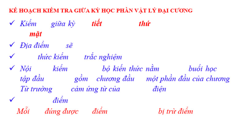 Kế Hoạch Kiểm Tra Giữa Kỳ PH1120 Cho CTTN K68 | PDF