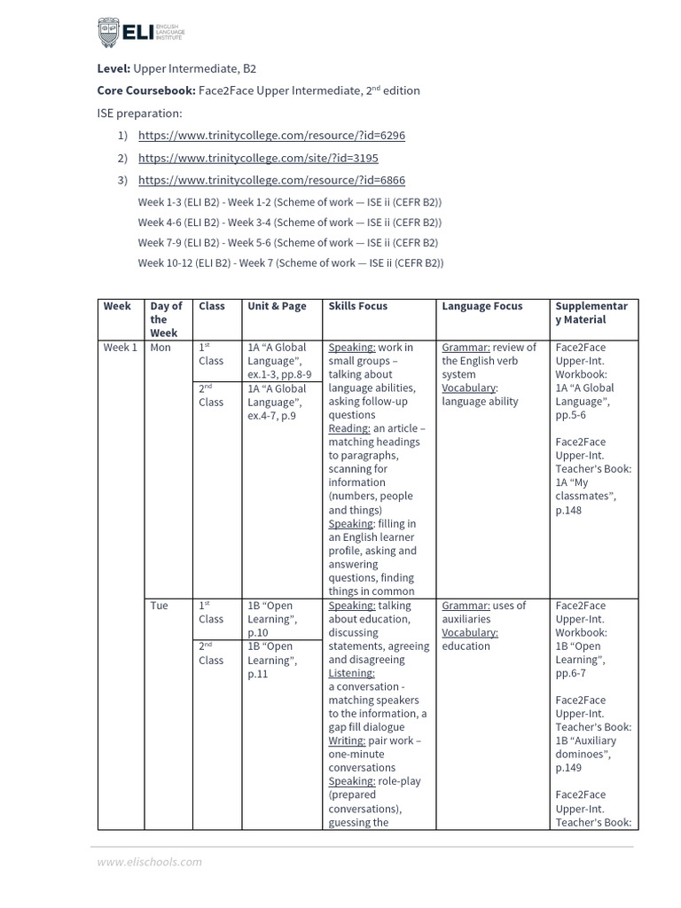 Syllabus B2 Upper Intermediate 1 | PDF | Reading Comprehension | Vocabulary