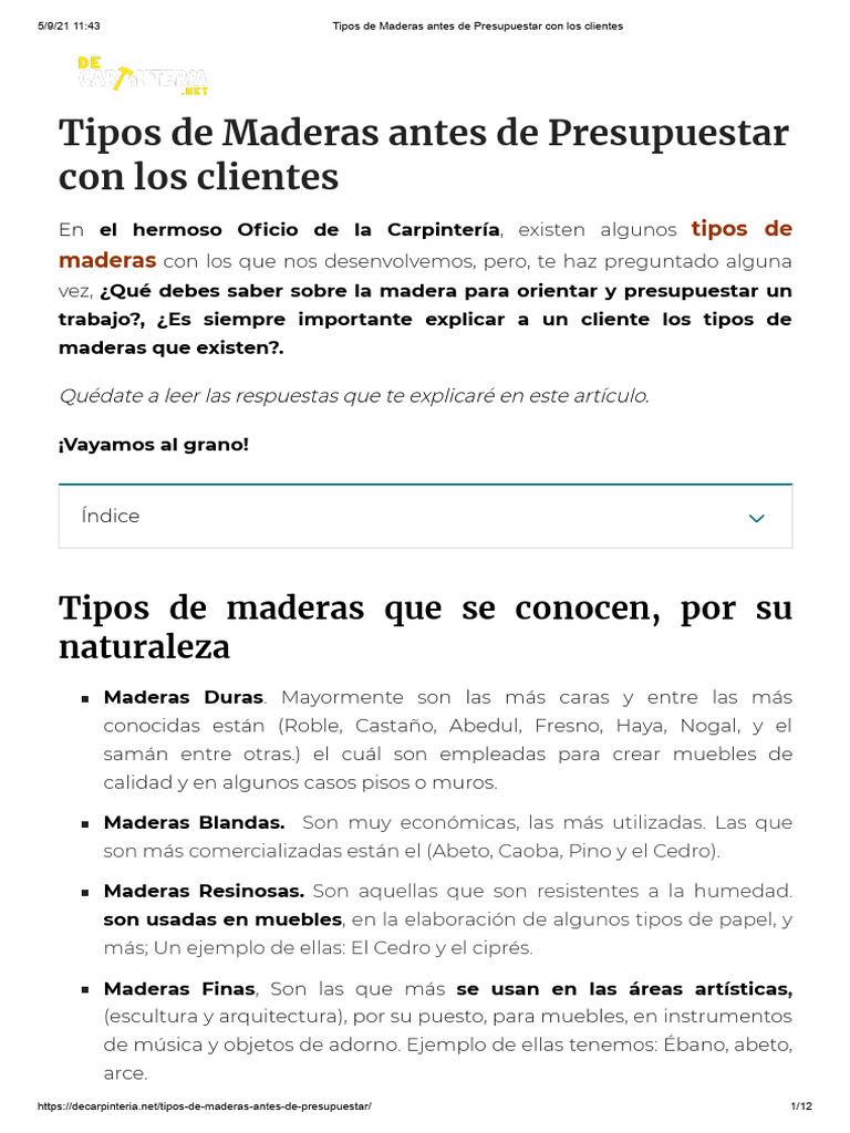 Tipos de Maderas | PDF | Carpintería | Madera