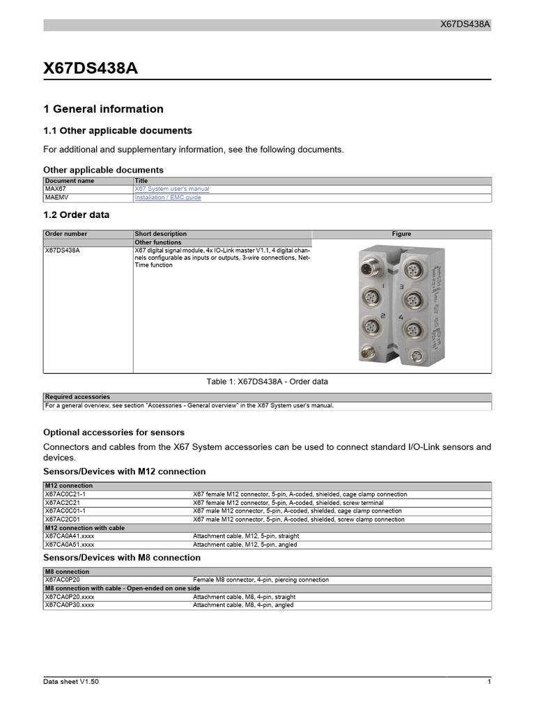 X67DS438A IO-Link Module Specs | PDF | Input/Output | Electronics