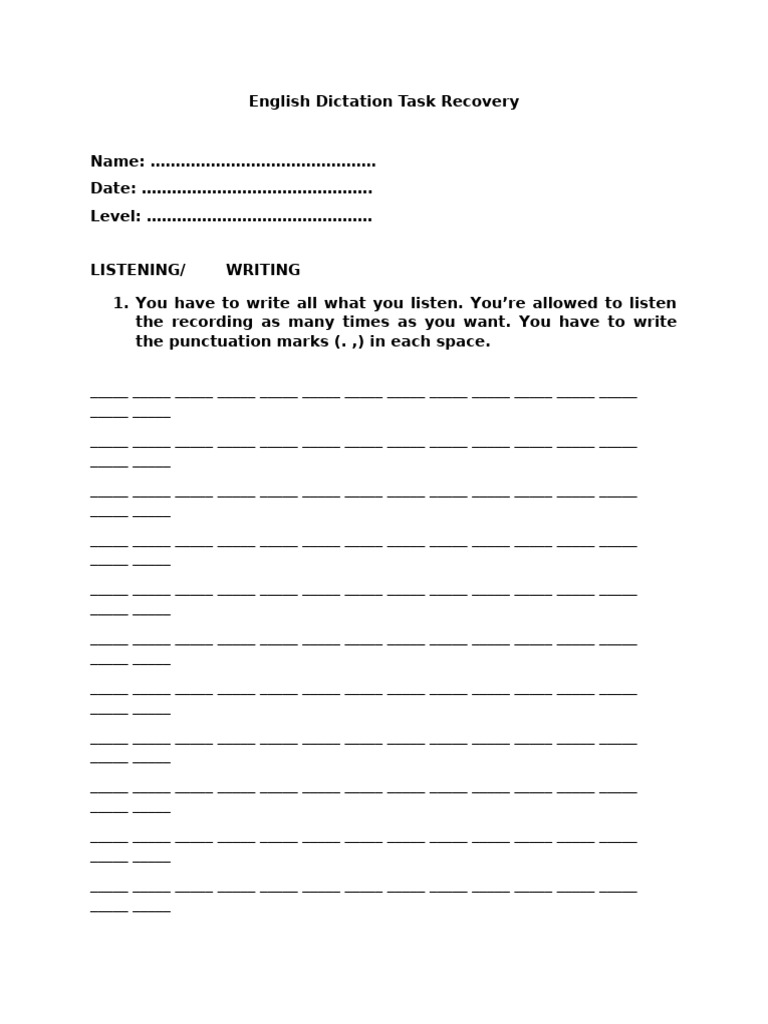 Recovery Task 2 Dictation Practice Activity Complete | PDF