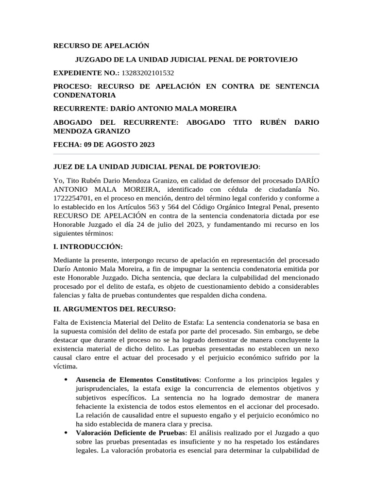 Apelación Sentencia de Estafa | PDF | Sentencia (ley) | Apelación