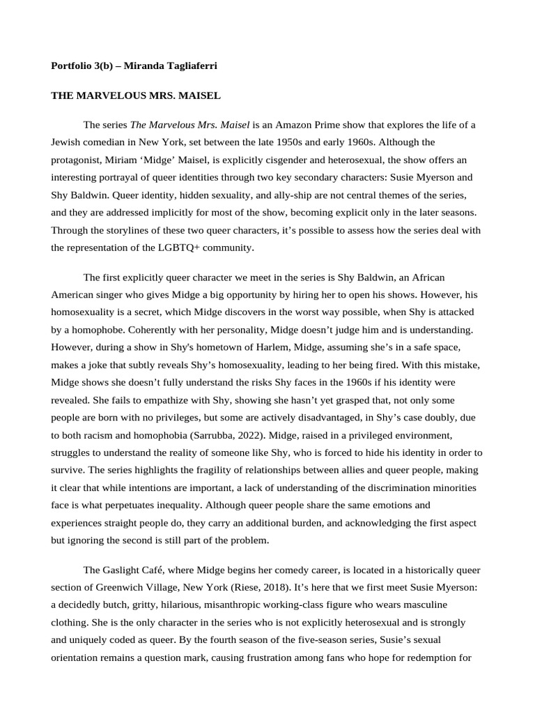 The Marvelous Mrs Maisel Analysis | PDF | Lgbt | LGBTQIA+ Studies