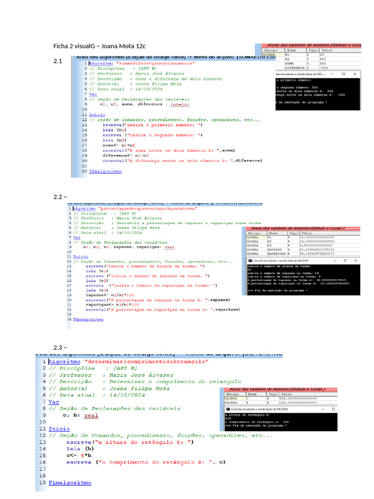 VisualG - Ficha 2 - Joana Mota | PDF