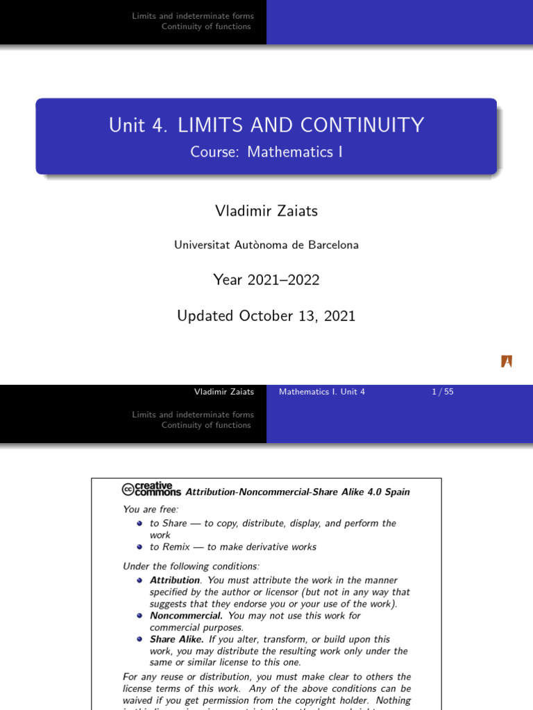 MathsI-Unit-4-21-22-handout | PDF | Limit (Mathematics) | Continuous Function