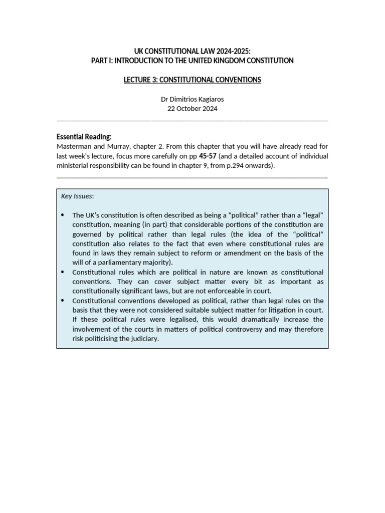 UK Constitutional Conventions Explained | PDF | Parliament Of The ...