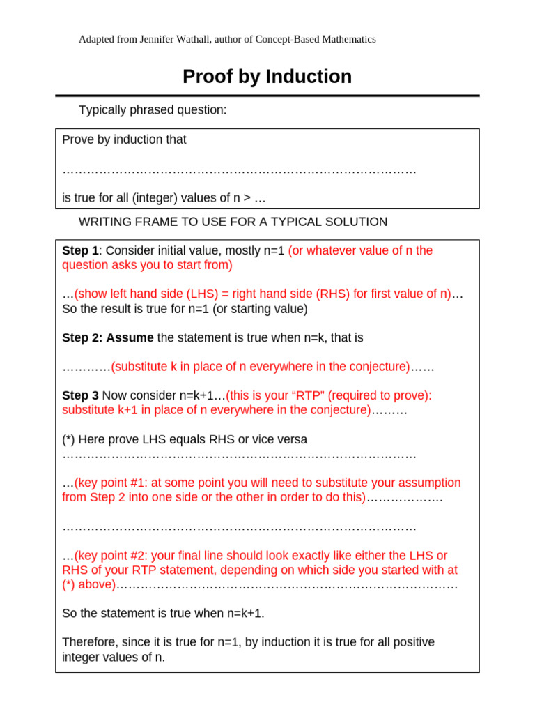 Proof by Induction Writing Frame | PDF | Teaching Methods & Materials ...
