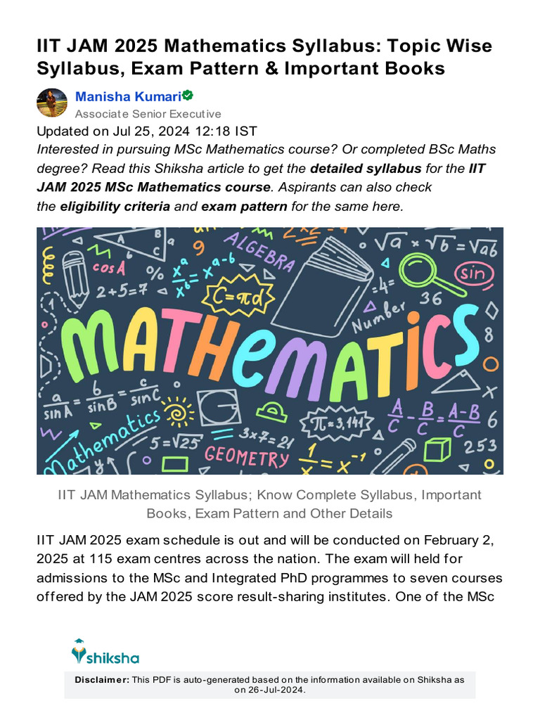 IIT JAM 2025 Mathematics Syllabus: Topic Wise Syllabus, Exam Pattern ...