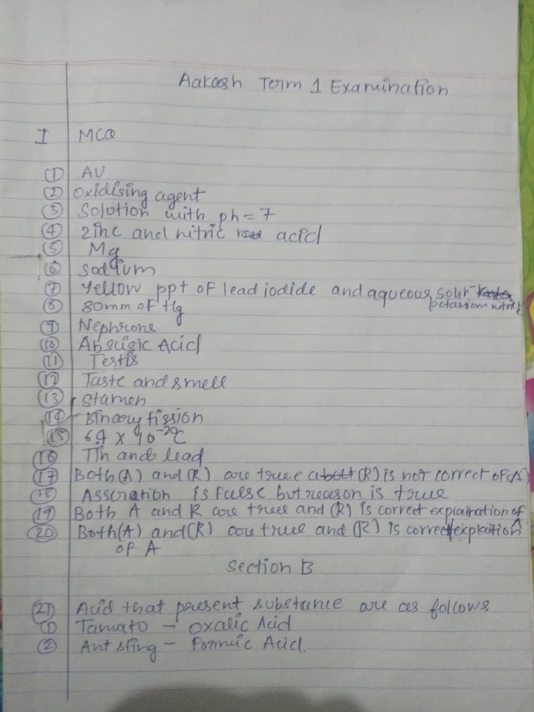 Aakash Term 1 Exam | PDF | Social Science | Science & Mathematics