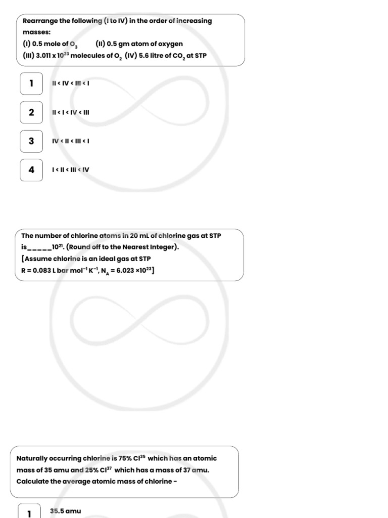 Mole Concept Practice Sheet | PDF | Mole (Unit) | Chemistry