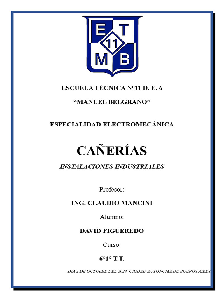 T. P. N°1 Cañerías - Instalaciones Industriales | PDF | Acero | Tubería (transporte de fluidos)
