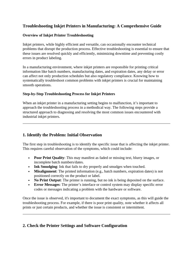 Troubleshooting Inkjet Printers in Manufacturing | PDF | Printer (Computing) | Troubleshooting