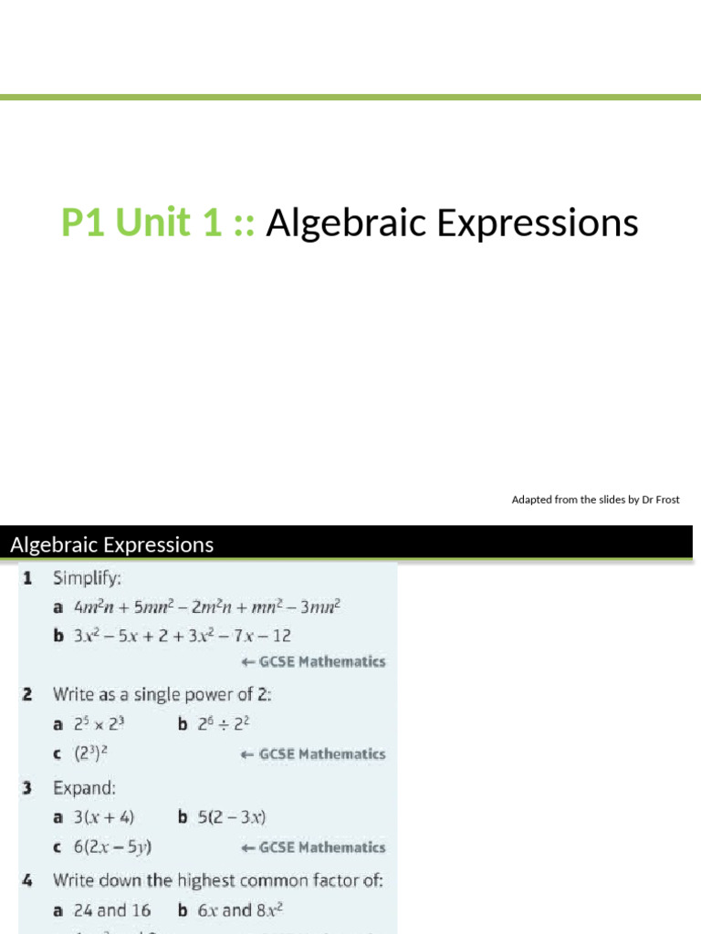 Unit 1a - Algebraic Manipulation Lesson 1 | PDF | Mathematics | Algebra