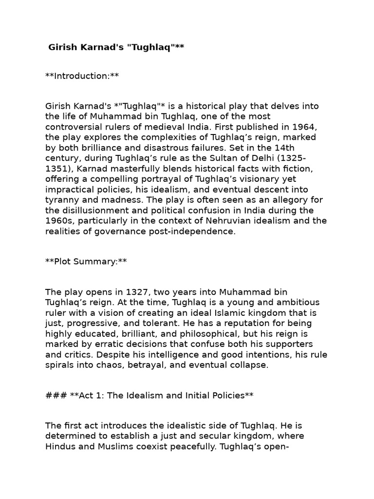 Girish Karnad tuglaq | PDF