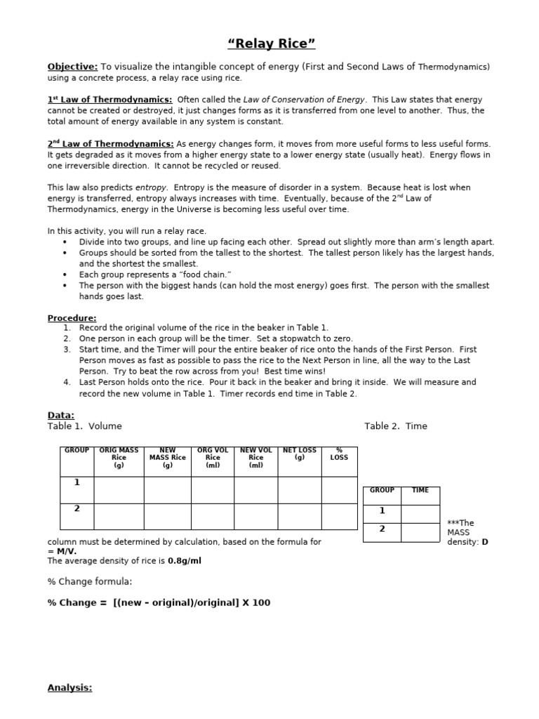 Relay Rice | PDF | Entropy | Heat