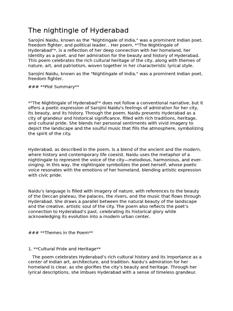 The Nightingle of Hyderabad | PDF | Poetry