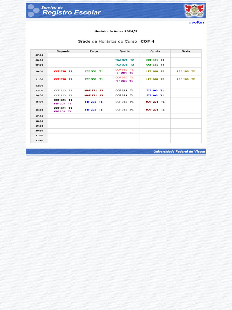 Horário de Aulas 20242 | PDF