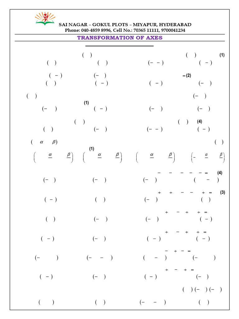 Translation & Rotation of Axes | PDF | Cartesian Coordinate System ...
