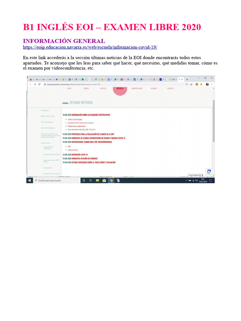 Instrucciones Eoi b1 | PDF
