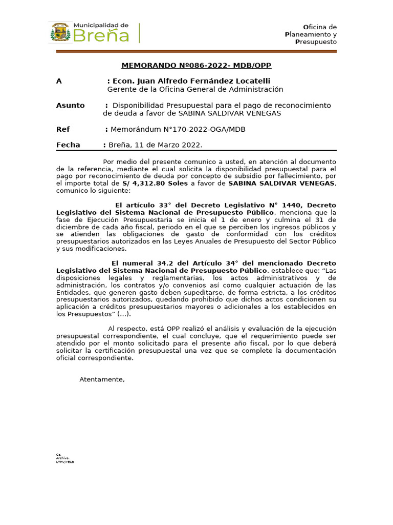 Memorap - Disponibilidad Presu, LLLLL | PDF | Negocios | Finanzas y dinero