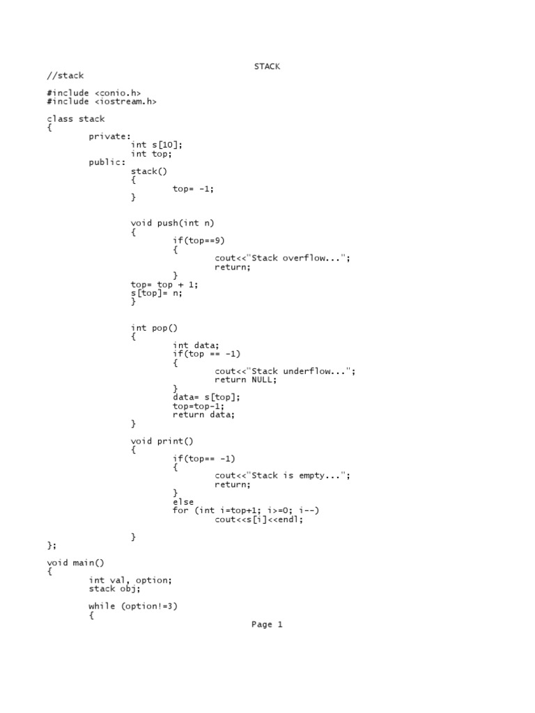 Turbo C++ Code For Stack | PDF