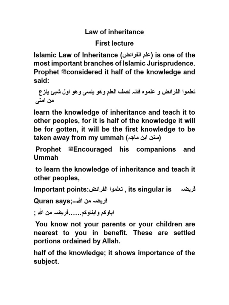 Law of Inheritance. 1st &2nd Lecture | PDF | Inheritance | Property Law of Inheritance. 1st &2nd Lecture | PDF | Inheritance | Property