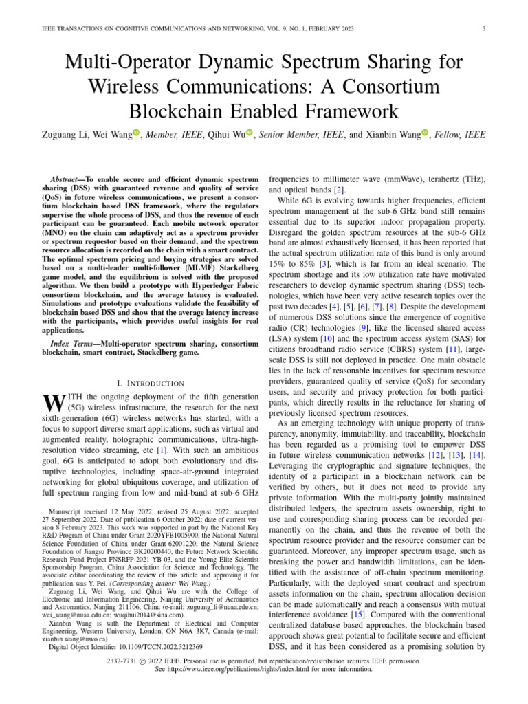 Multi Operator Dynamic Spectrum Sharing For Wireless Communications A