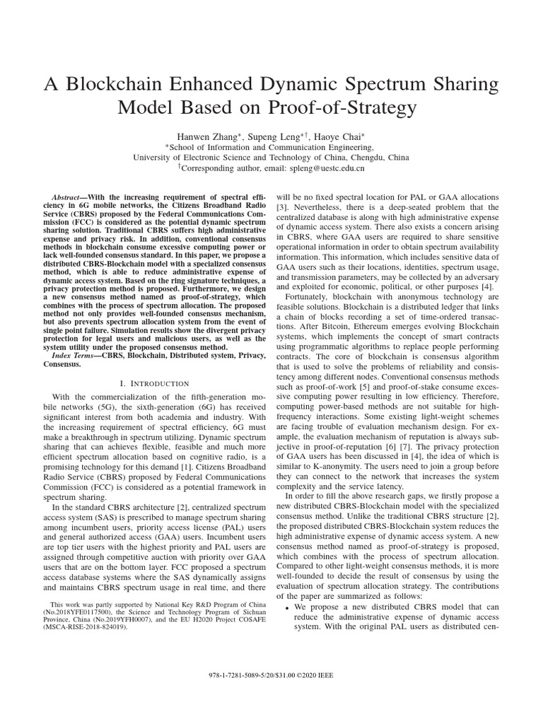 A Blockchain Enhanced Dynamic Spectrum Sharing Model Based On Proof Of