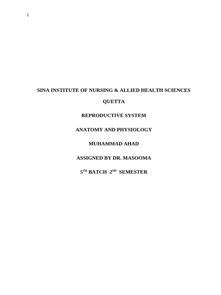 Anotomy Assignment Masooma Pdf Menstrual Cycle Reproductive System