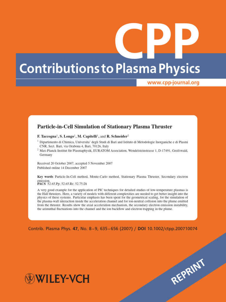 Particle in Cell Simulation of Stationar | PDF | Electron | Plasma (Physics)