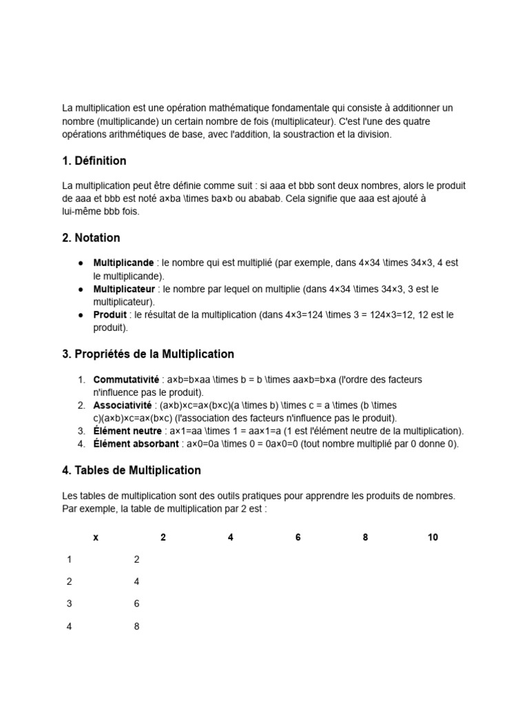 Cours Sur La Multiplication | PDF | Méthodes et références pédagogiques