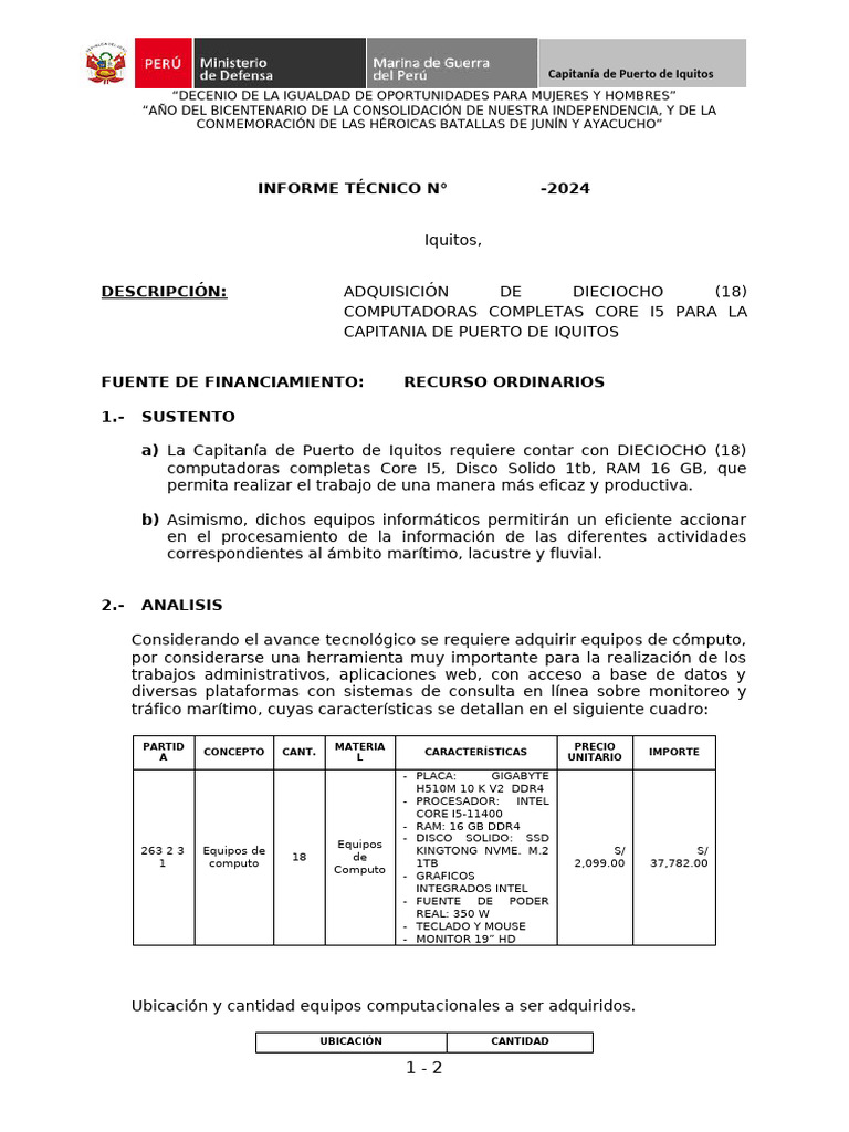 Informe Tecnico #1 Requerimiento de PC'S | PDF | Hardware de la computadora | Informática