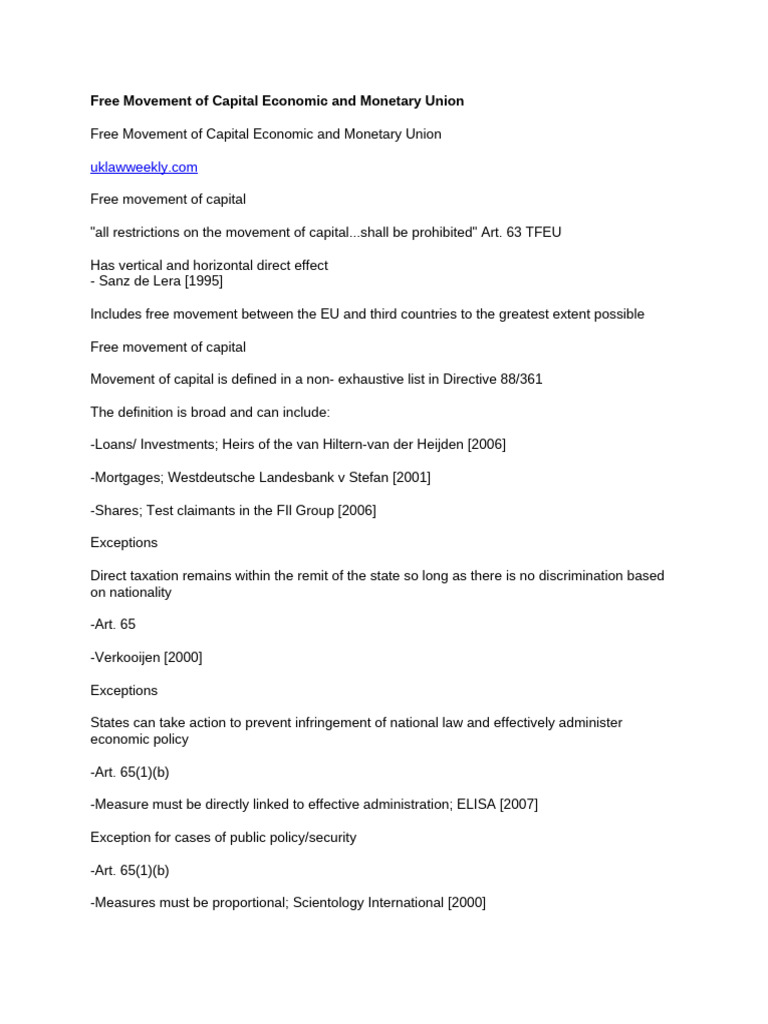 Free Movement of Capital Economic and Monetary Union | PDF | Monetary ...