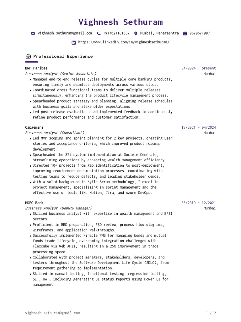 Vighnesh Sethuram Resume | PDF | Agile Software Development | Software ...