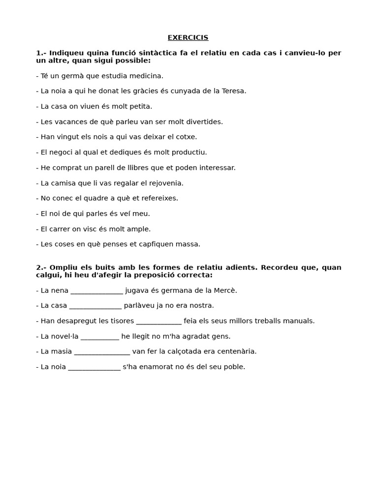 Exercicis Relatiu Complementaris | PDF