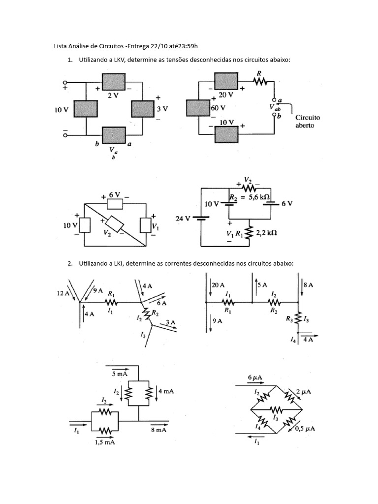 Lista Análise de Circuitos | PDF | Tecnologia e Engenharia | Computadores