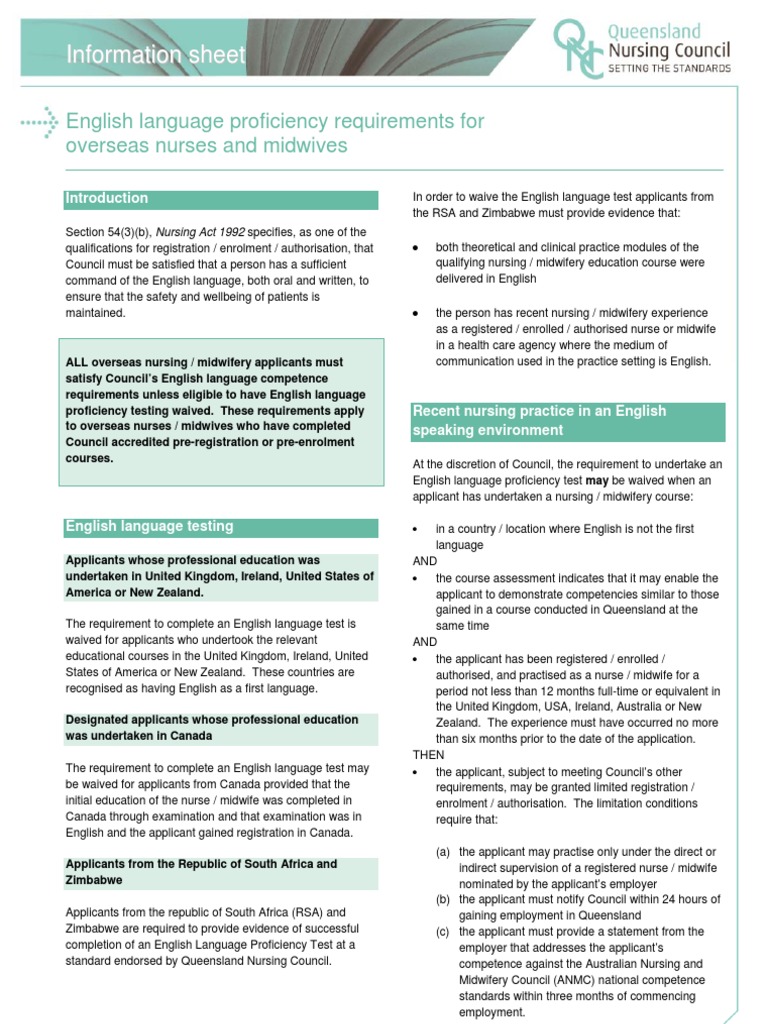 English Language Proficiency Requirements For Overseas Nurses and ...