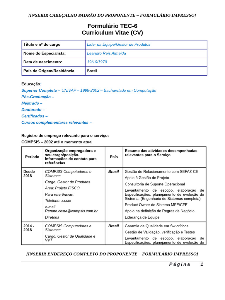 Modelo - TEC6 Curriculos MODELO | PDF | Programas | Engenharia
