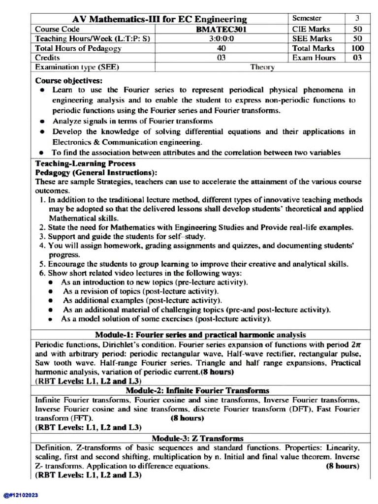 Syllabus | PDF | Fourier Transform | Equations