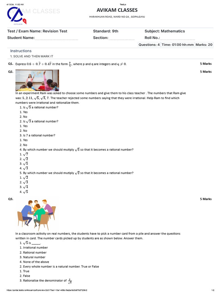 CH - 1 Class 9 | PDF | Numbers | Rational Number